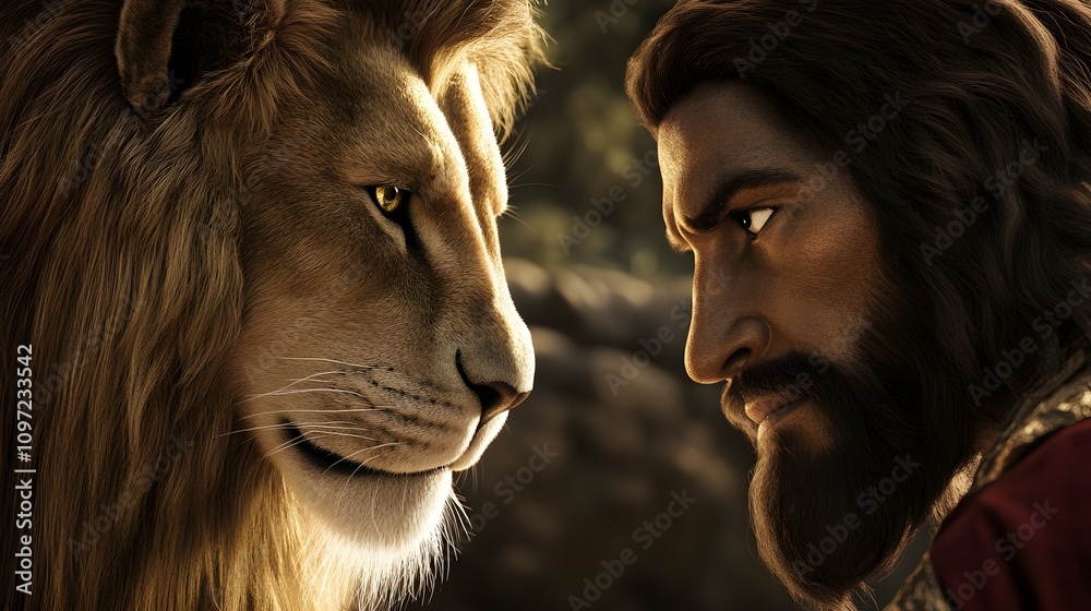 lord jesus christ and the lion king ai generative Stock Illustration ...
