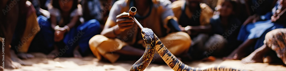 Snake Charmer's Dance: A traditional snake charmer playing a pipe ...