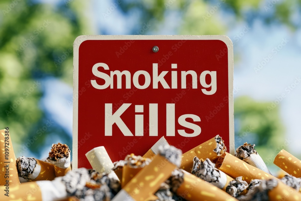 Smoking kills sign reminding people about dangers of cigarettes ...