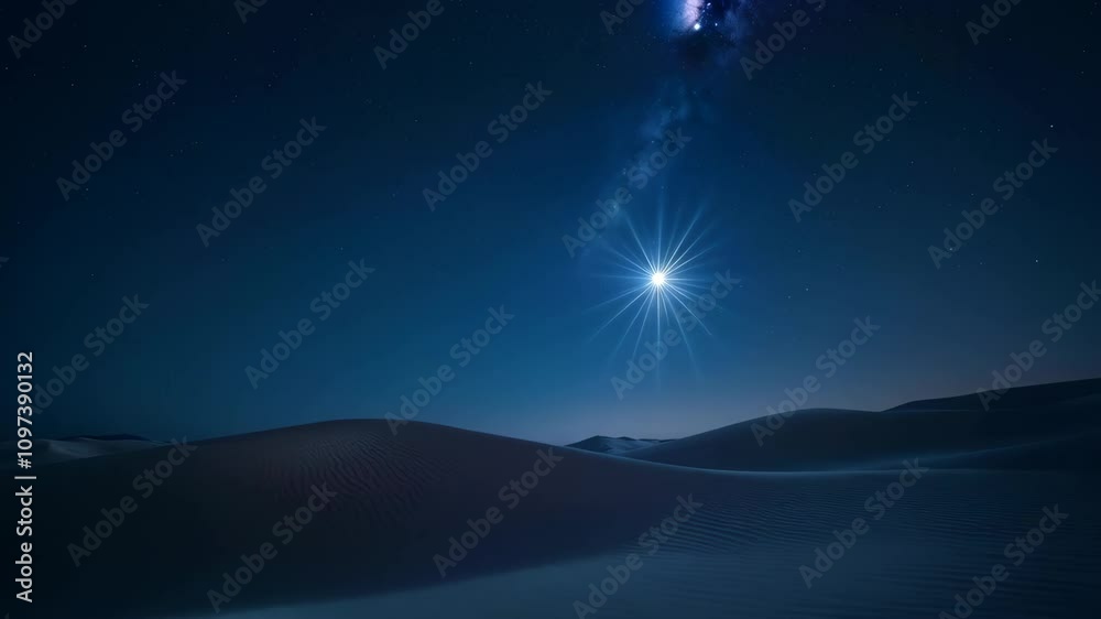 Bright shining Star of Bethlehem on dark blue starry night sky. Star of ...