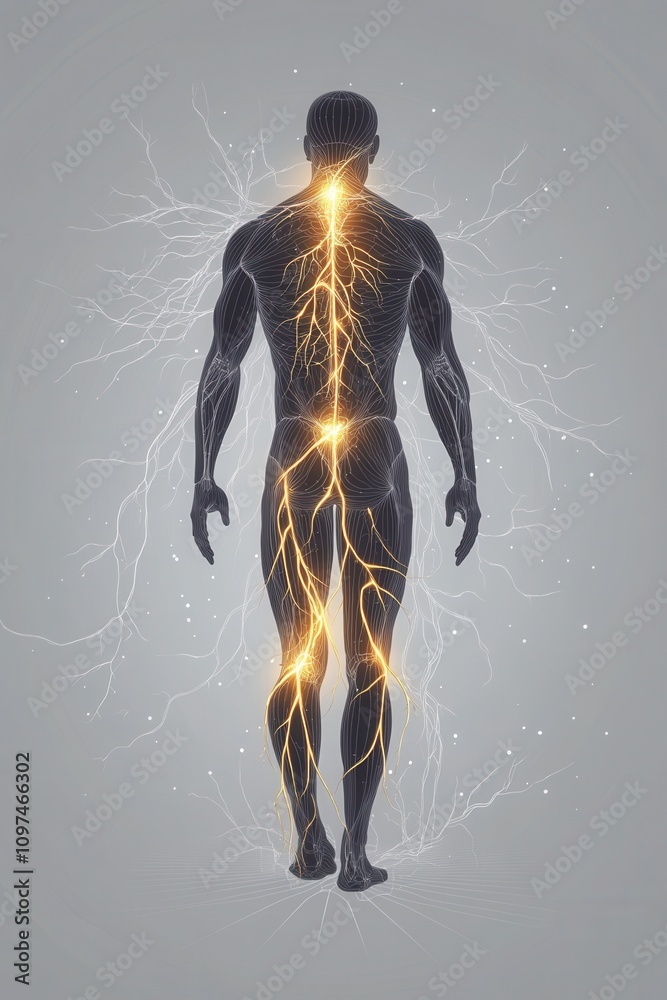 Human Nervous System Anatomy 3D Rendering of Male Figure with ...