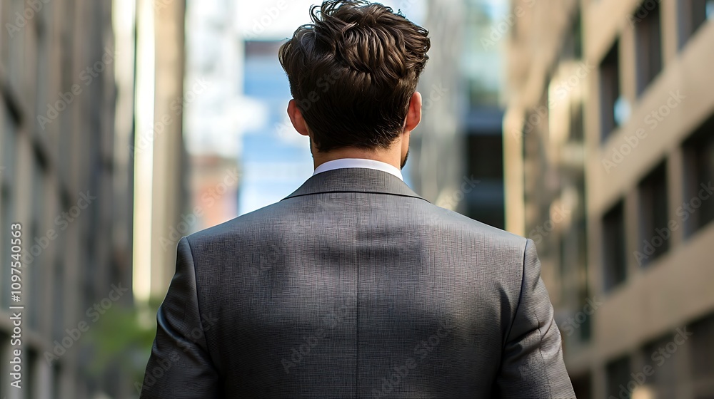 The backside of a man in a perfectly tailored suit, full body view, no ...