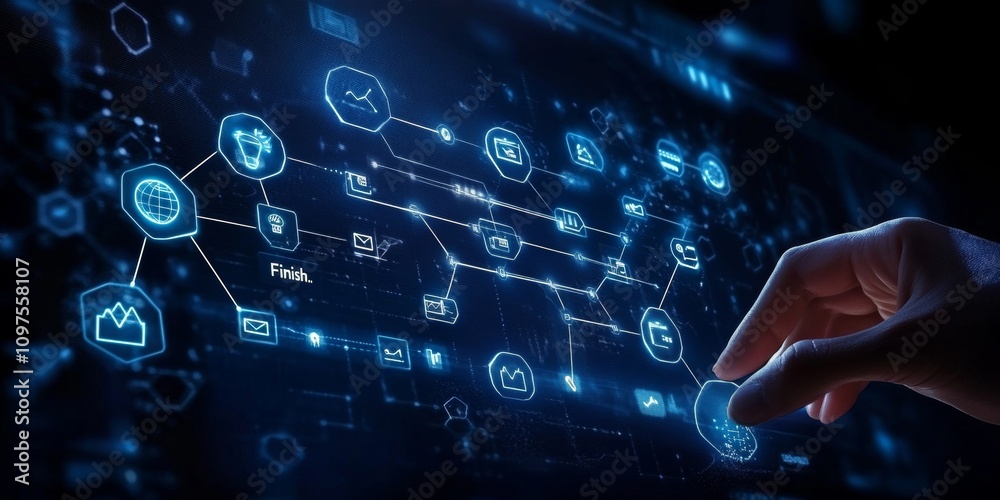 Foto de Futuristic Digital Interface Project Management Flowchart with ...
