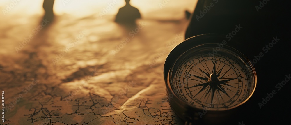 Vintage Compass on Old World Map: Symbol of Adventure, Exploration, and ...