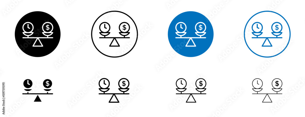 Time and money scale icon set in black and blue colors Stock Vector ...