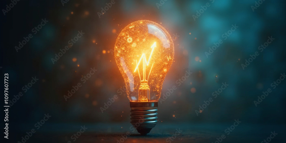 Classic illustration of a light bulb shining brightly, but the filament ...