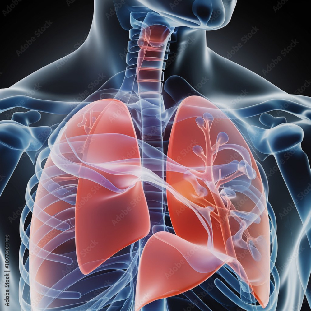 render of the respiratory system in motion with the diaphragm ...