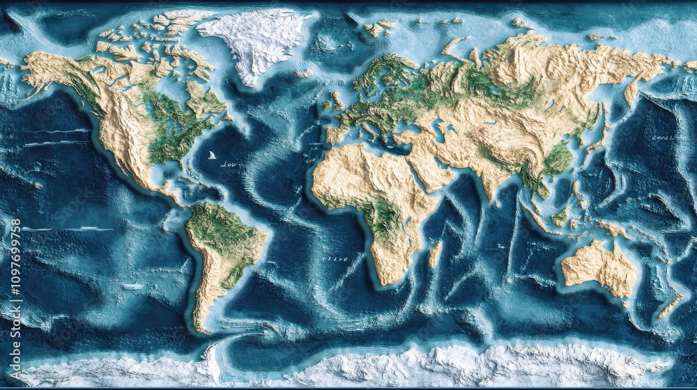 Plakát A detailed physical relief map of the world showcasing ...