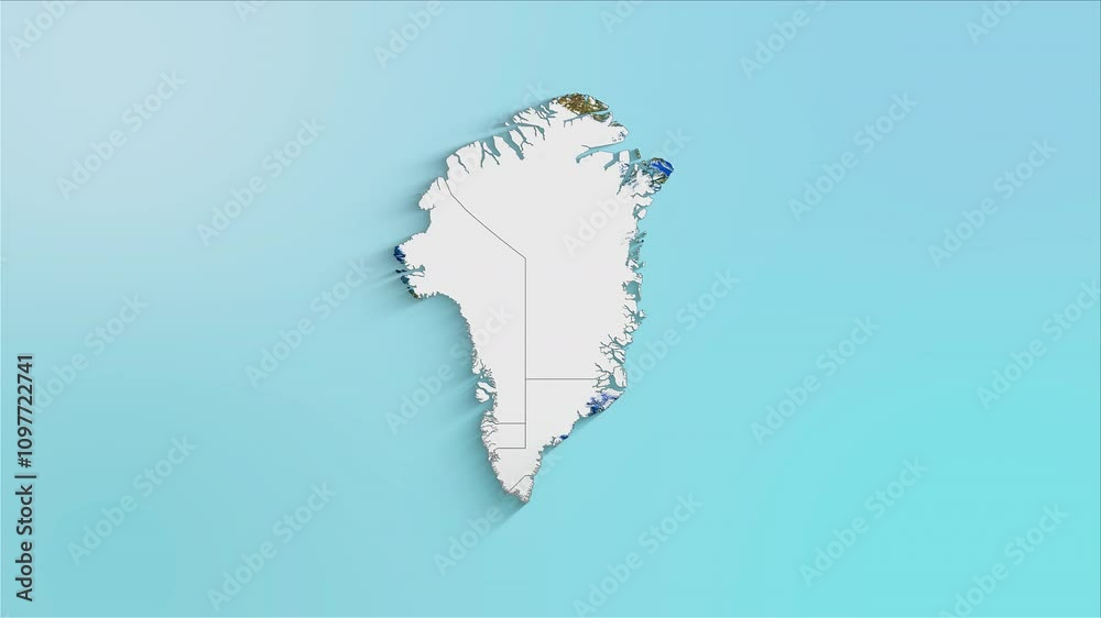 Greenland animated map showing regions forming the country with a ...