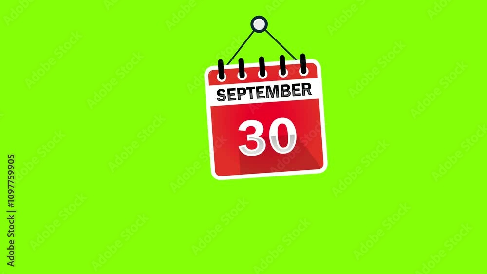 September 30 Calendar Sign on green screen background, chroma key ...