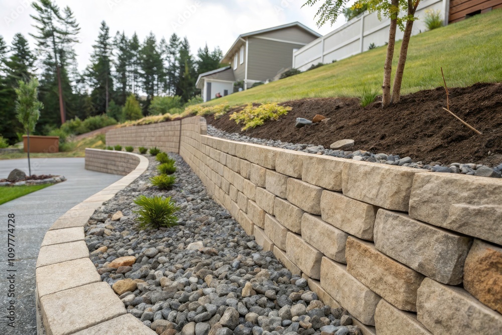 Minimalist Retaining Wall in a Residential Backyard Landscape with ...