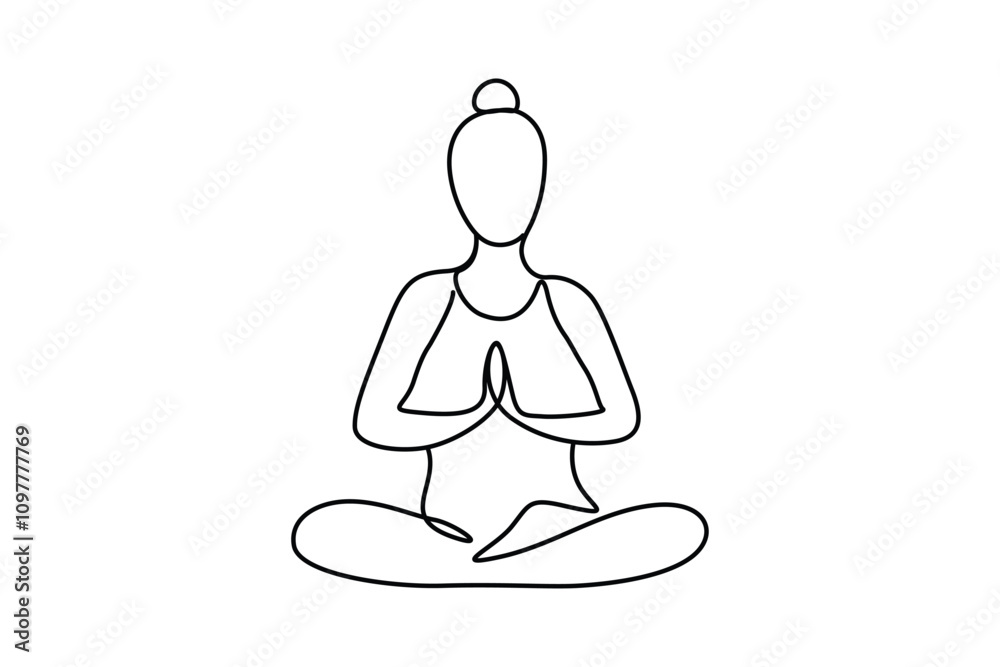 One continuous line drawing Namaste seated exercise. Women's yoga ...