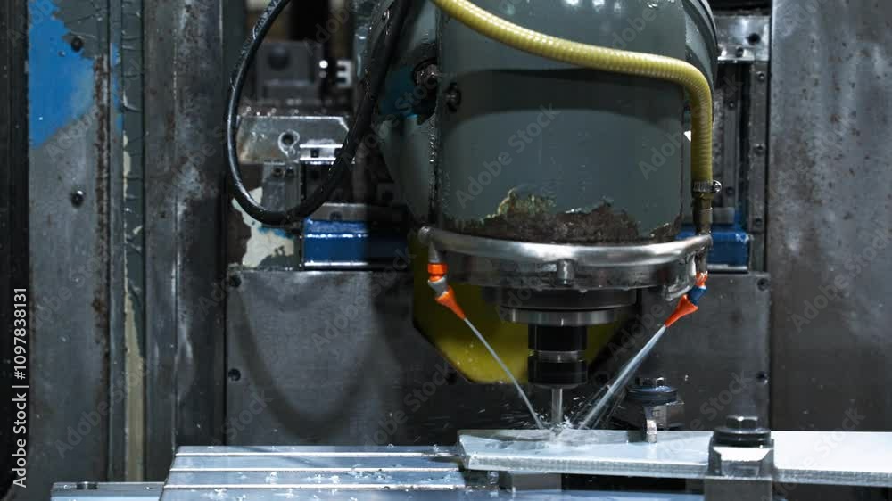 Precision drilling process of a metal part by a large industrial ...