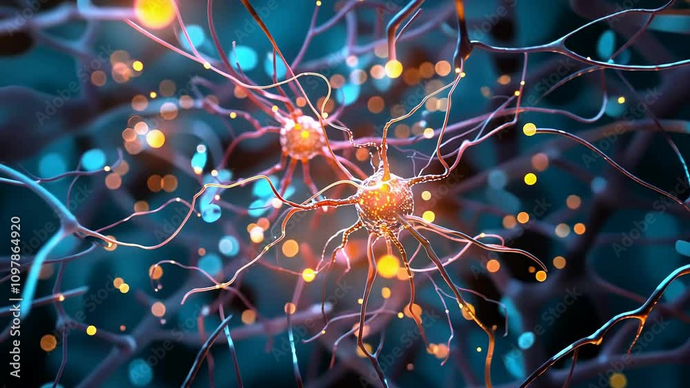 Neural network: structure of brain cells revealing complex pathways ...