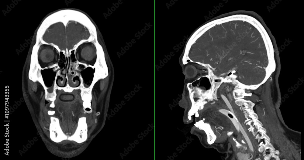 The CT Angiography (CTA) scan of the brain and neck, showcasing the ...