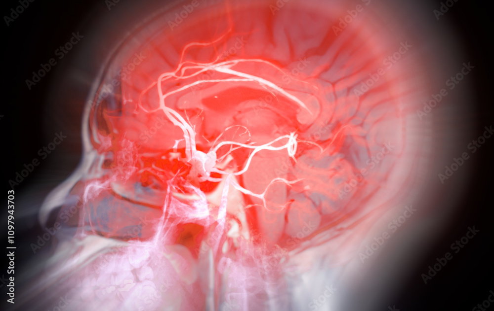 The MRA (Magnetic Resonance Angiography) scan of the brain, providing a ...