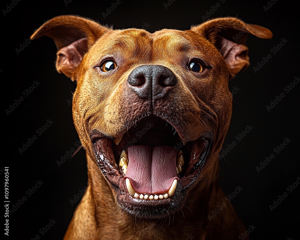 Fierce and Powerful Pit Bull with Bared Teeth and Intense Expression on ...