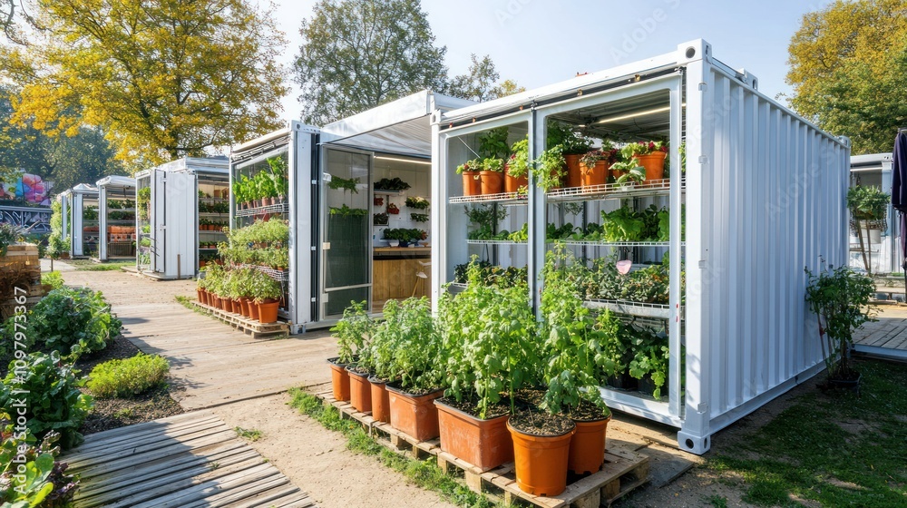 Container farming in urban settings, growing crops in compact, movable ...
