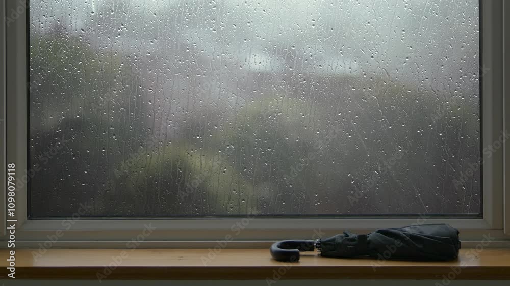 Rain falling on a window and and umbrella, loops. Frame full of rain ...