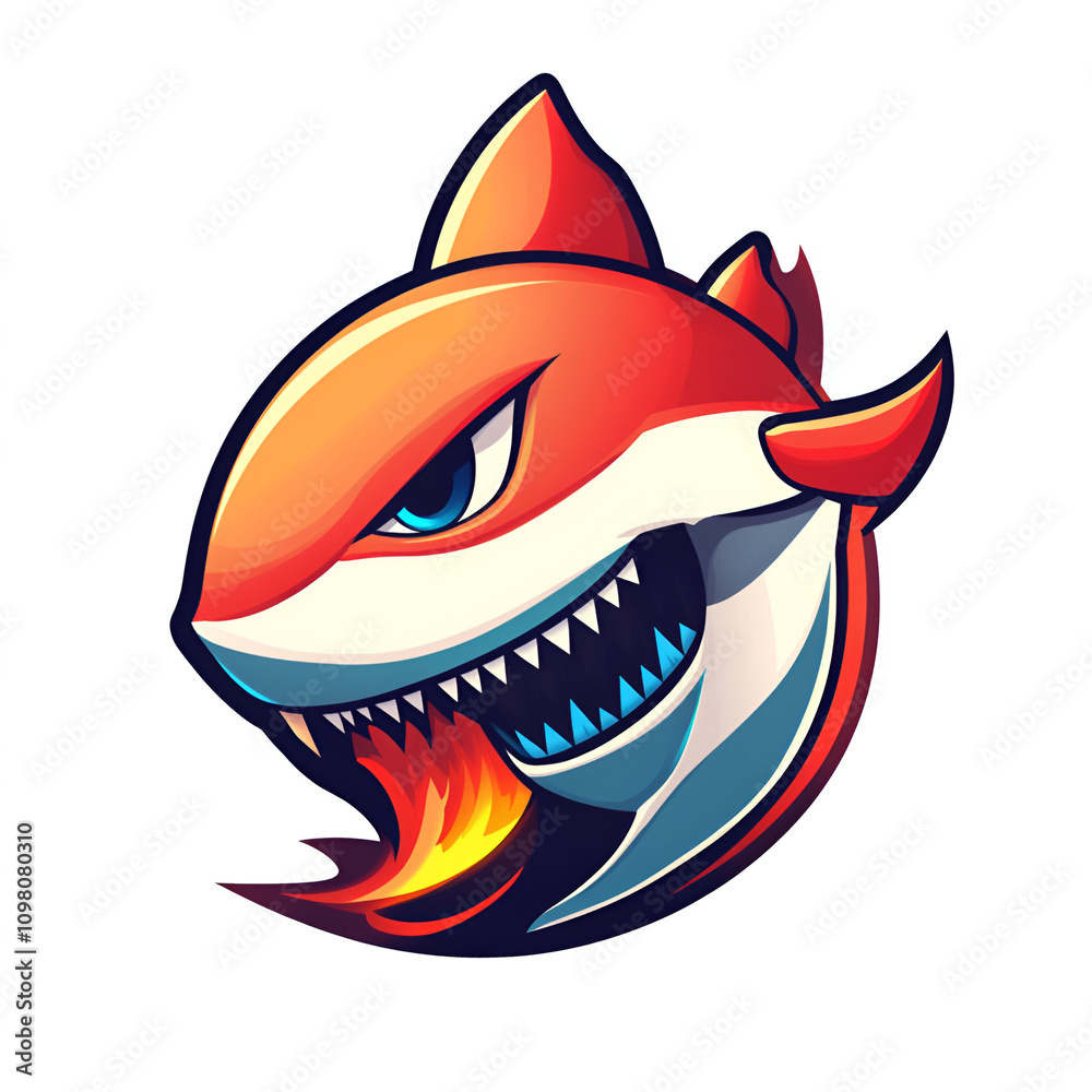 Dynamic shark mascot design for gaming app digital artwork vibrant eye ...