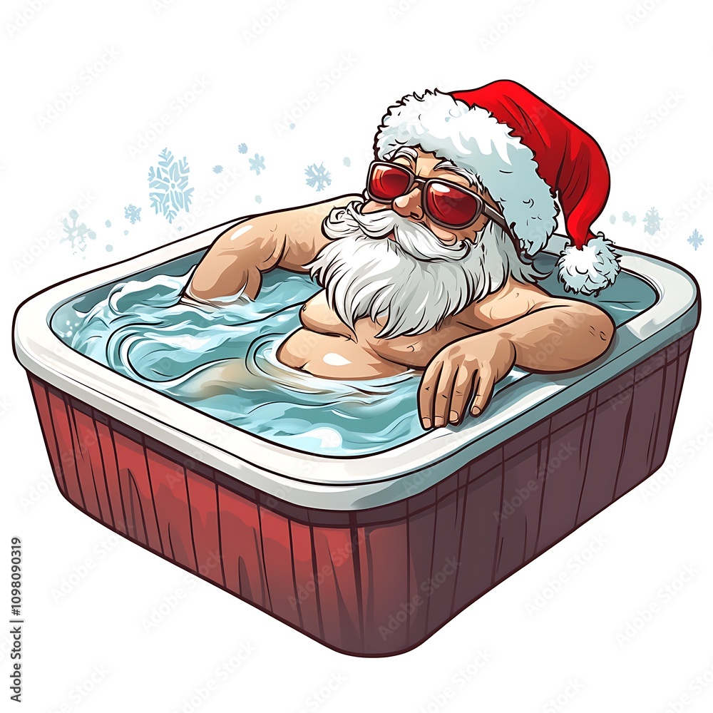Cartoon Santa lounging in a hot tub with a Santa hat Stock Photo ...
