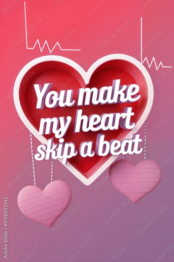 3D illustration with heart shape and "You make my heart skip a beat ...