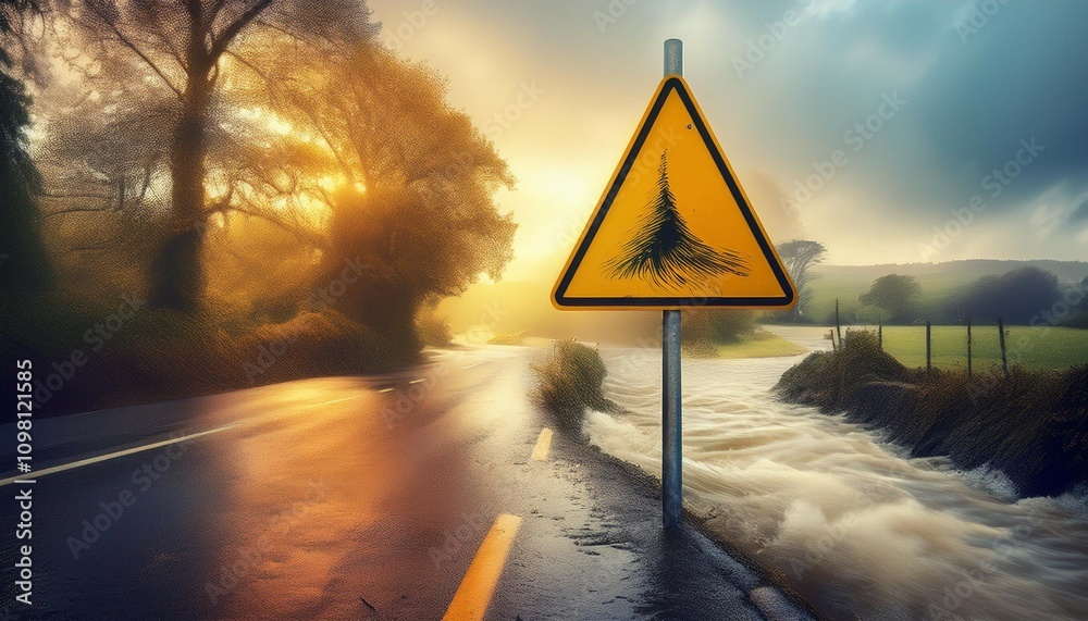 road liable to flooding road sign uk road warning sign Stock ...