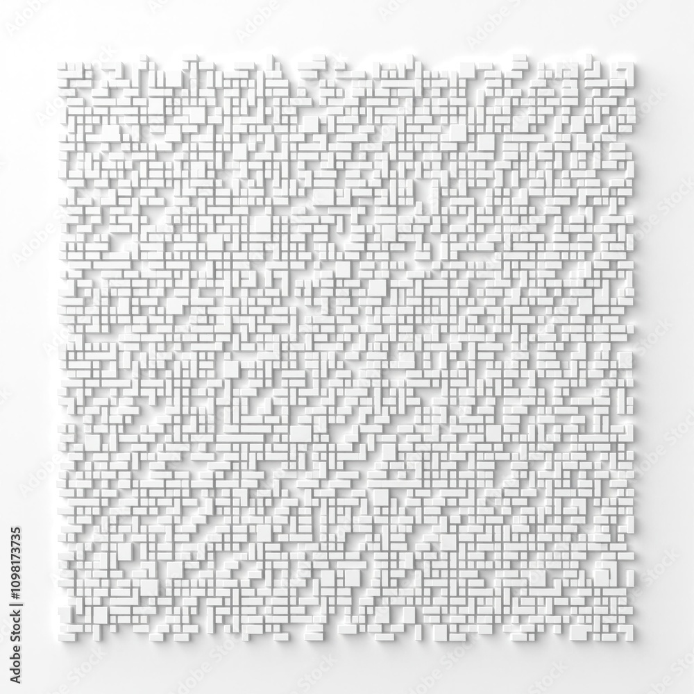 White box blocks forming a mosaic-like pattern on a simple white ...
