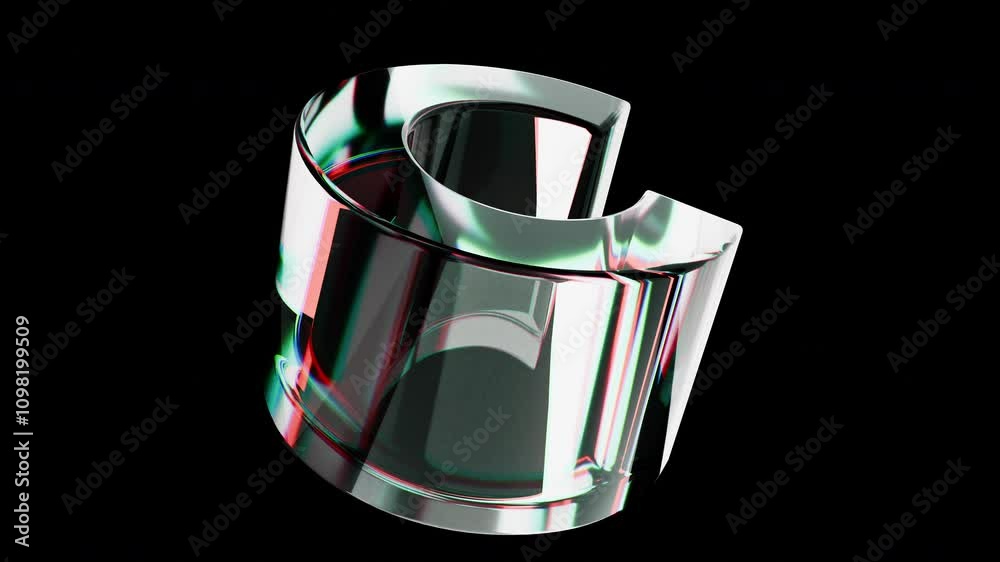 3d glass circle or letter C iridescent shape with refraction and ...