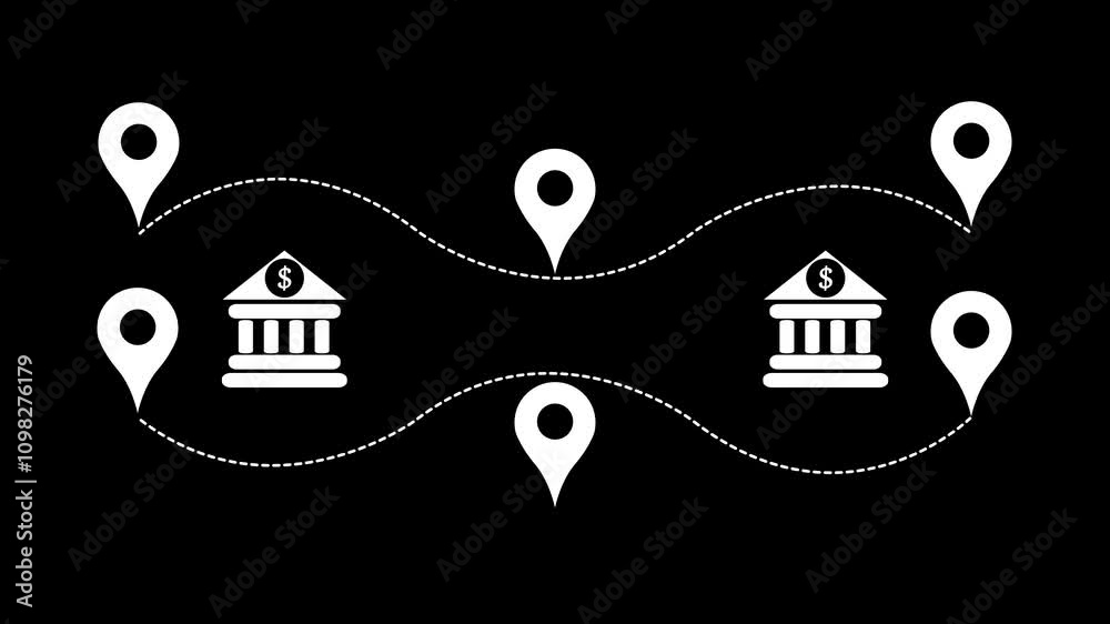 bank icon and location symbols set. Mapping icon collection. Geo ...