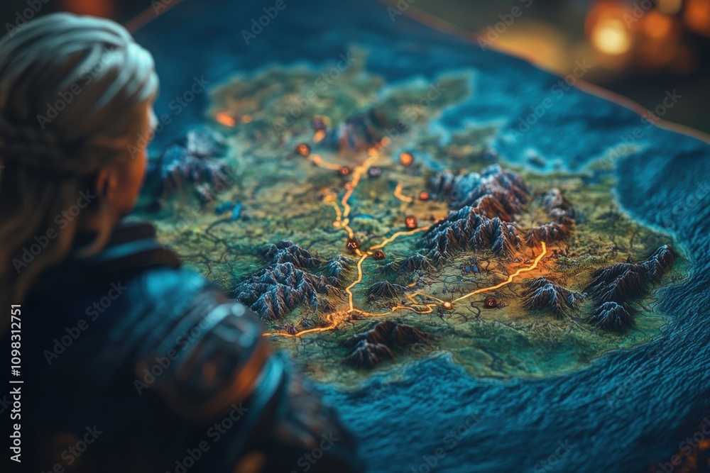 Character using a world map for navigation with detailed world map UI ...