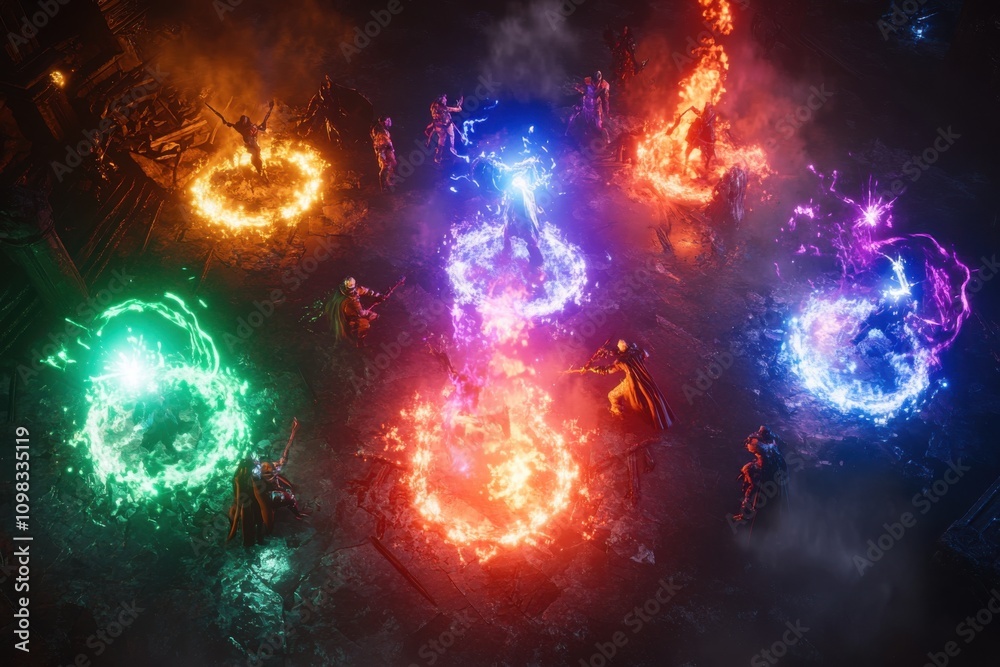 Mage AOE spell affecting multiple enemies with visible damage numbers ...