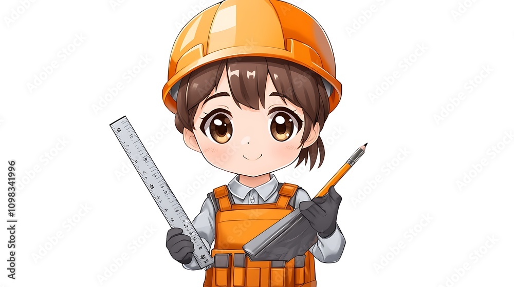 Adorable Anime Engineer Girl: Digital Illustration of a Construction ...