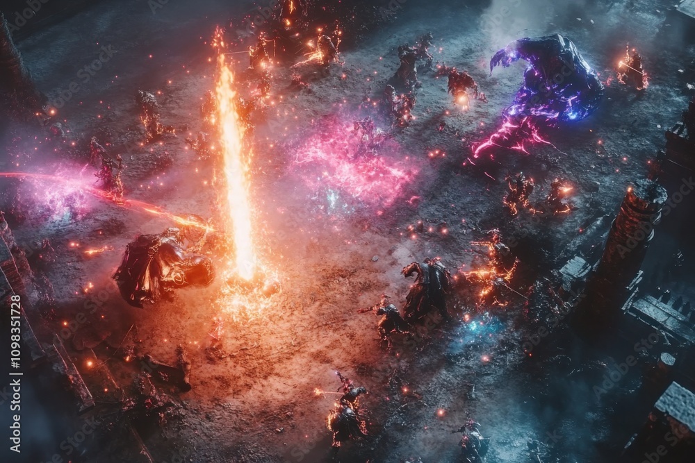 PvP battleground with two factions clashing with detailed character ...