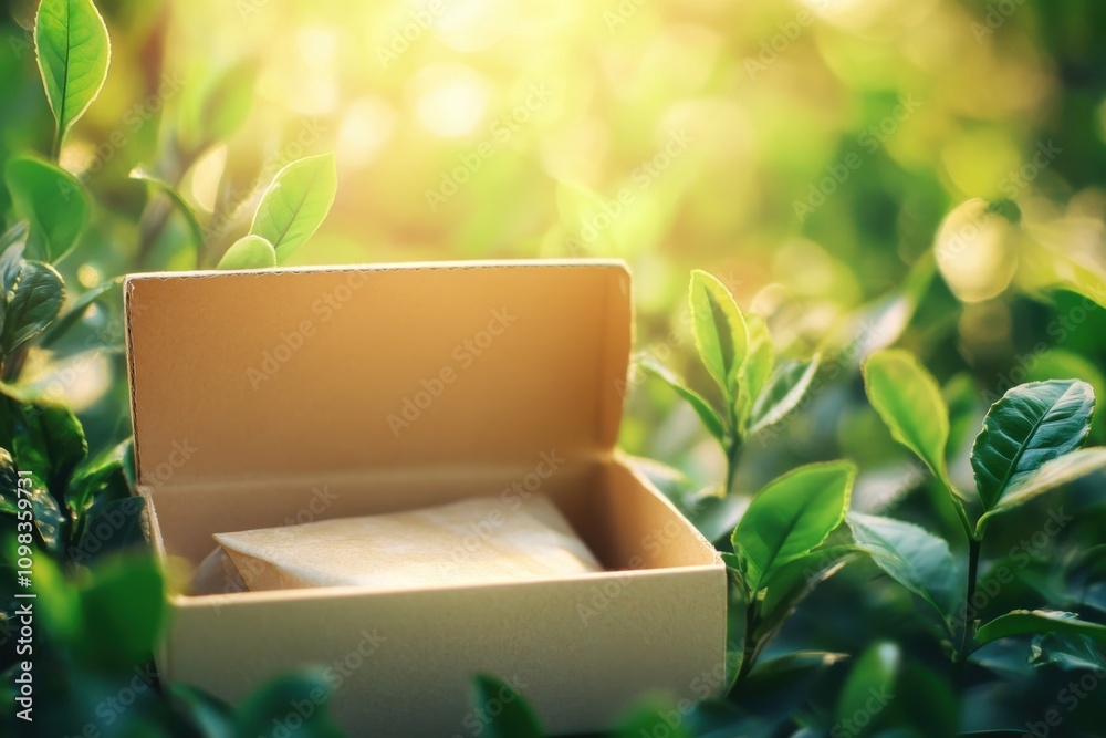 White cardboard box for tea bags with tea stain watercolor effect ...