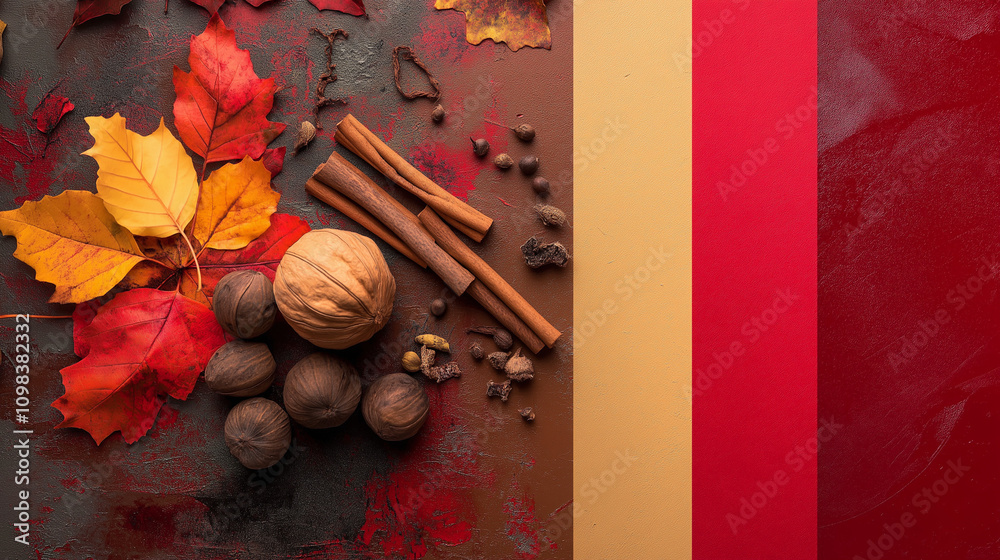 Autumn moodboard featuring a rich color palette of scarlet, cinnamon ...