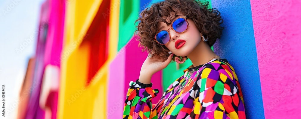 Confident transgender woman posing in vibrant urban mural colorful ...