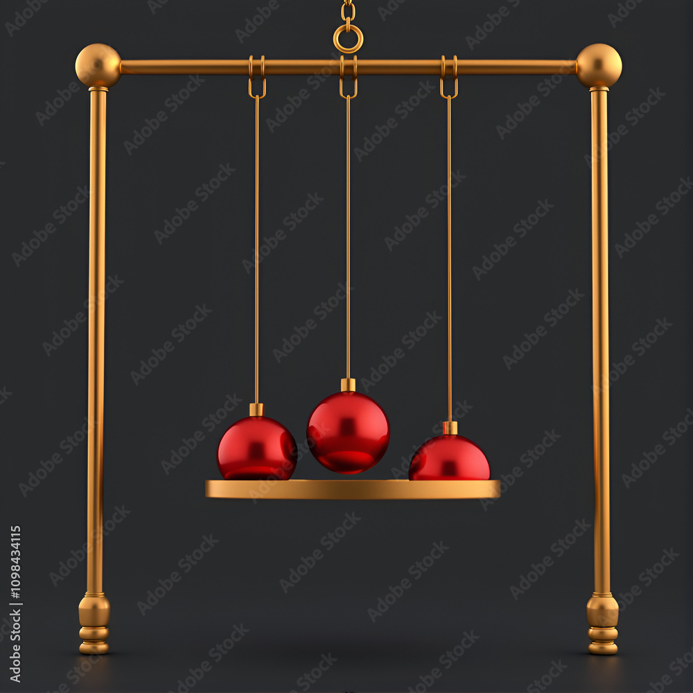 Newton's cradle pendulum with swinging spheres red metal ball 3d ...