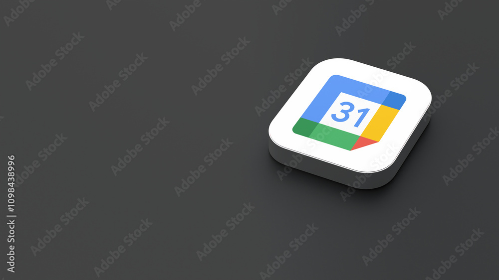 3D-rendered icon of the Google Calendar app logo, featuring a sleek ...