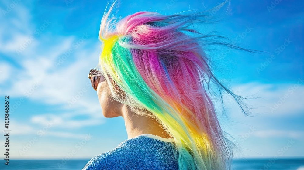 Girl with bright multicolour hair. Hair colouring in modern shades ...