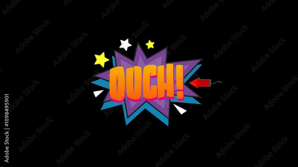 OUCH pop art in comic style animation text video 4K. Vintage colorful ...