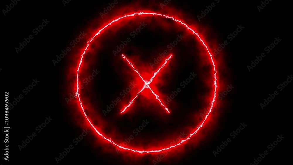 Cross mark in neon style animation. Red cross mark. Retro sign with ...