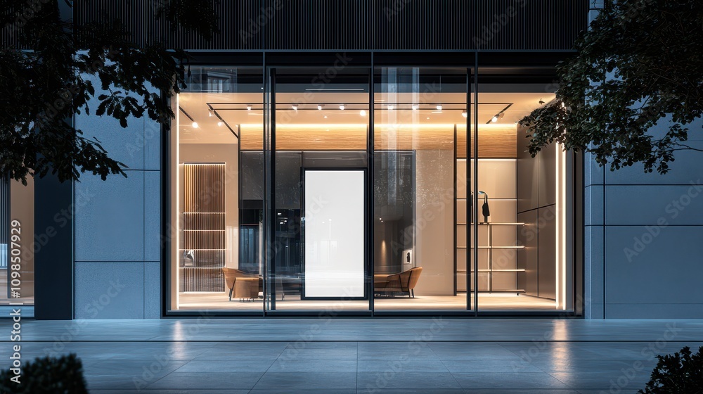 Sophisticated High-End Retail Storefront: Oversized Vertical Display ...