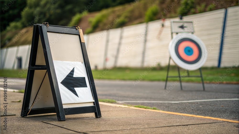 Sign stand with an arrow in the target on background. Stock Photo ...