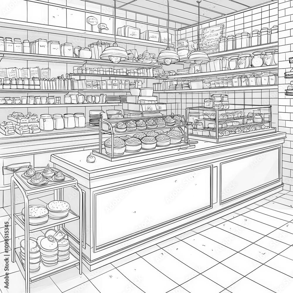 A charming bakery with cute pastries drawn in an anime style, anime ...
