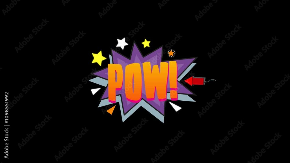 POW pop art in 4K comic style animation text video.Vintage colorful ...