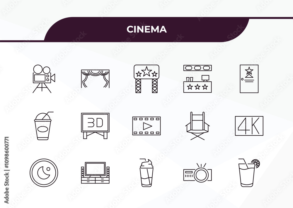 fully editable outline icon collection from cinema concept. thin line ...