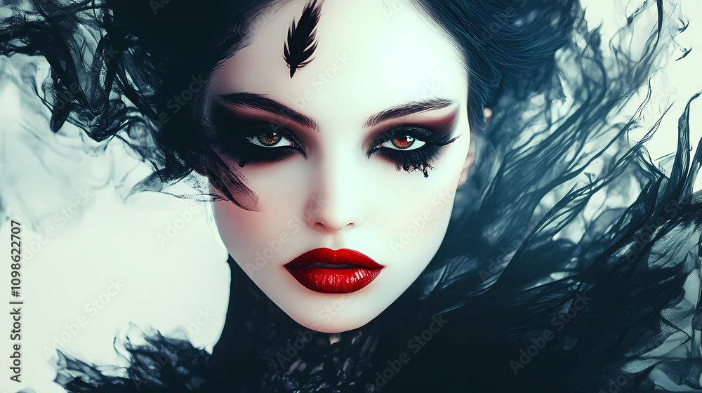 Fashion portrait of gothic vampire queen with beautiful dark makeup ...