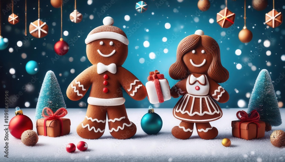 Christmas Gingerbread man set - A cute gingerbread couple exchanging ...