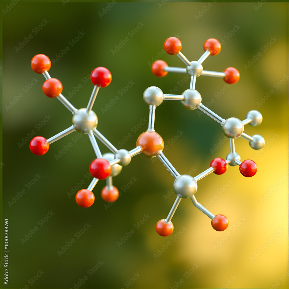 geranial molecule 3d, molecular structure, ball and stick model ...